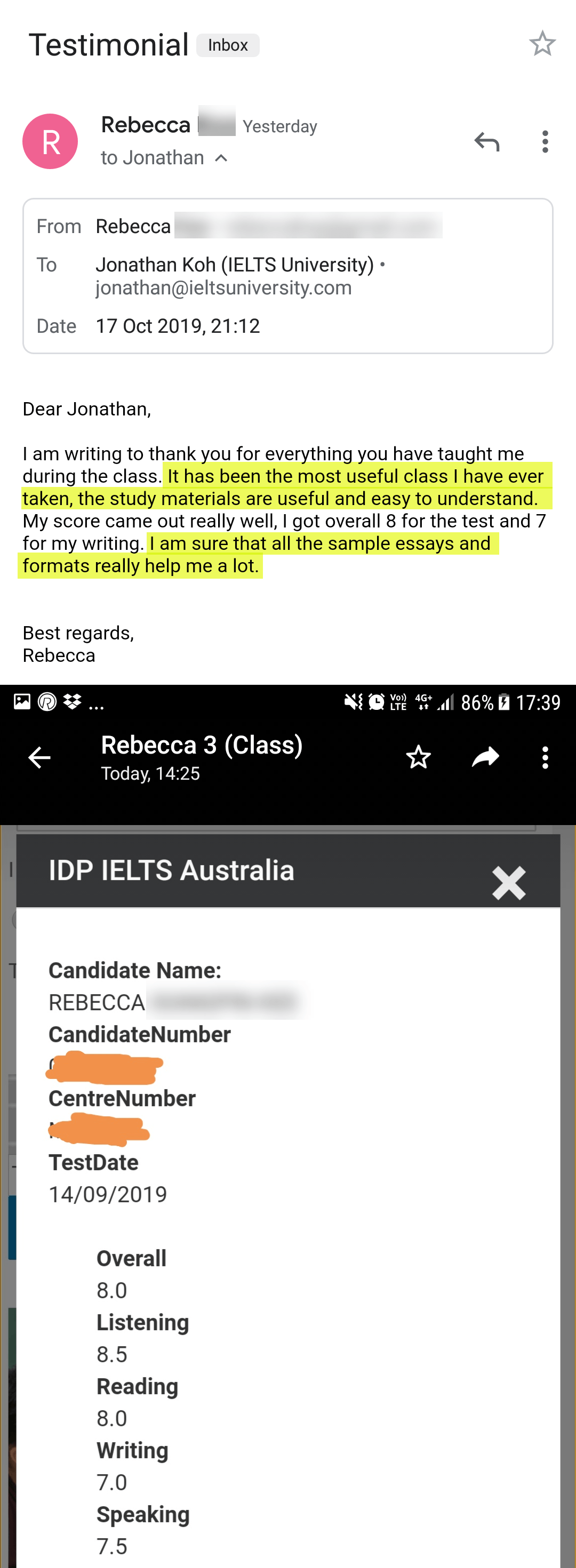 Student Results - PTE Exam Singapore