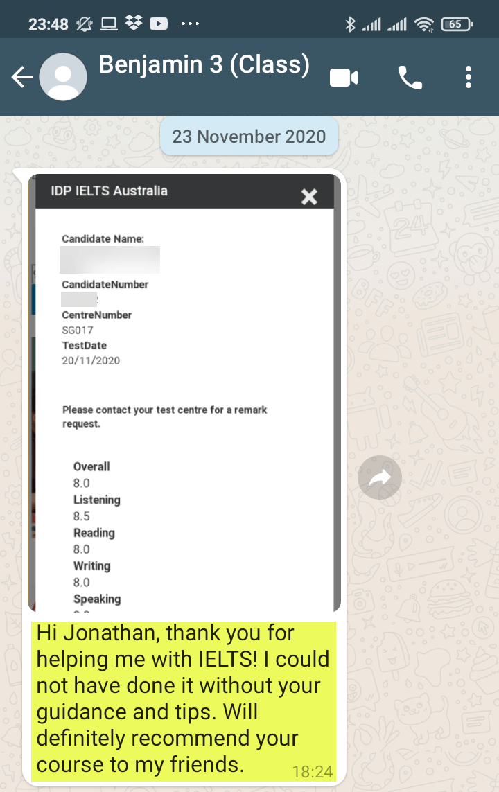 Student Results - PTE Exam Singapore